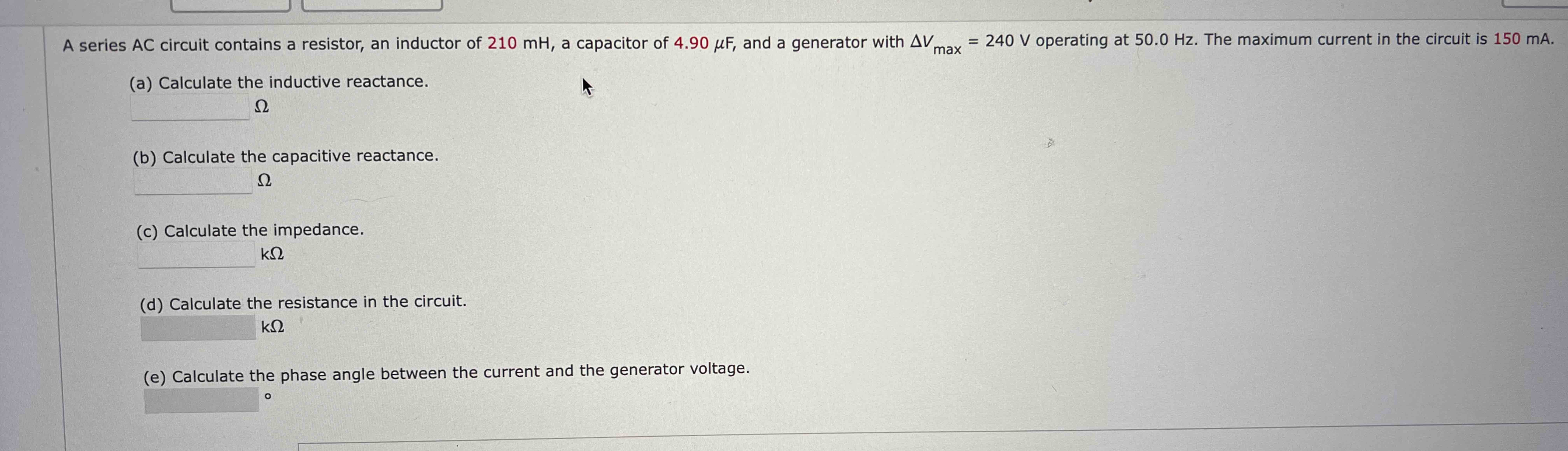 Solved A series AC ﻿circuit contains a resistor, an | Chegg.com