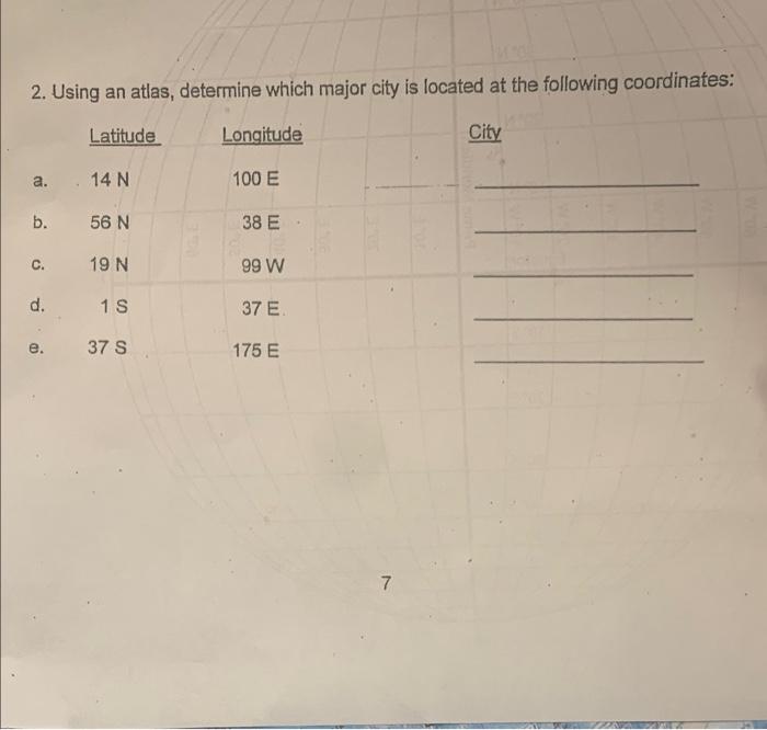 Solved 2. Using an atlas, determine which major city is | Chegg.com