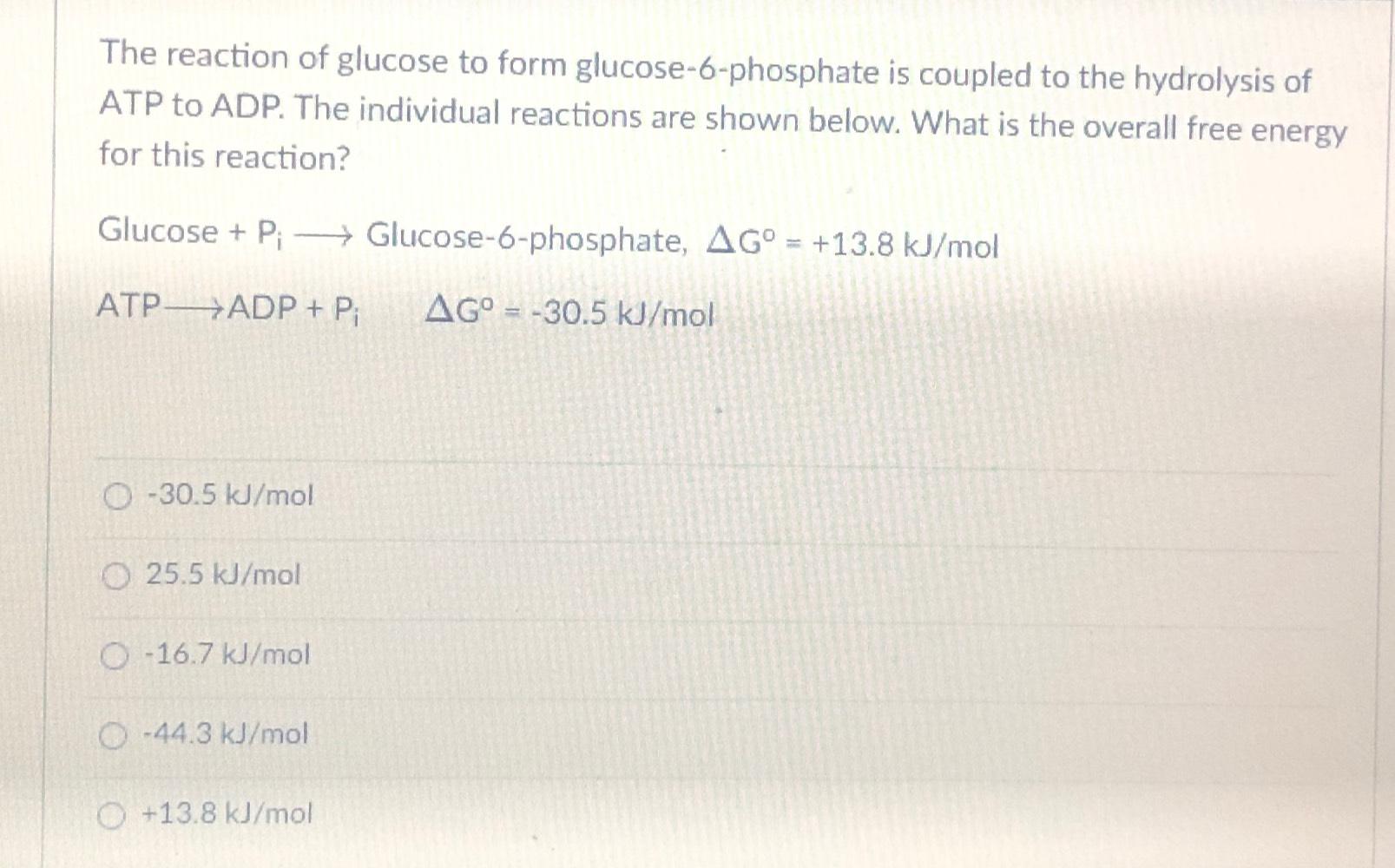 Solved The reaction of glucose to form glucose-6-phosphate | Chegg.com