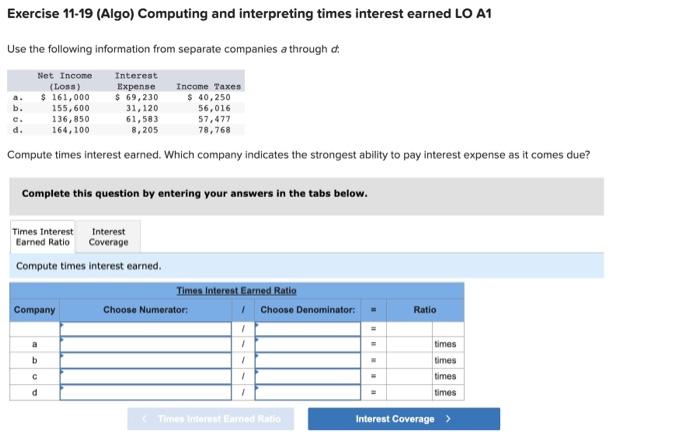Solved Exercise 11-19 (Algo) Computing and interpreting | Chegg.com