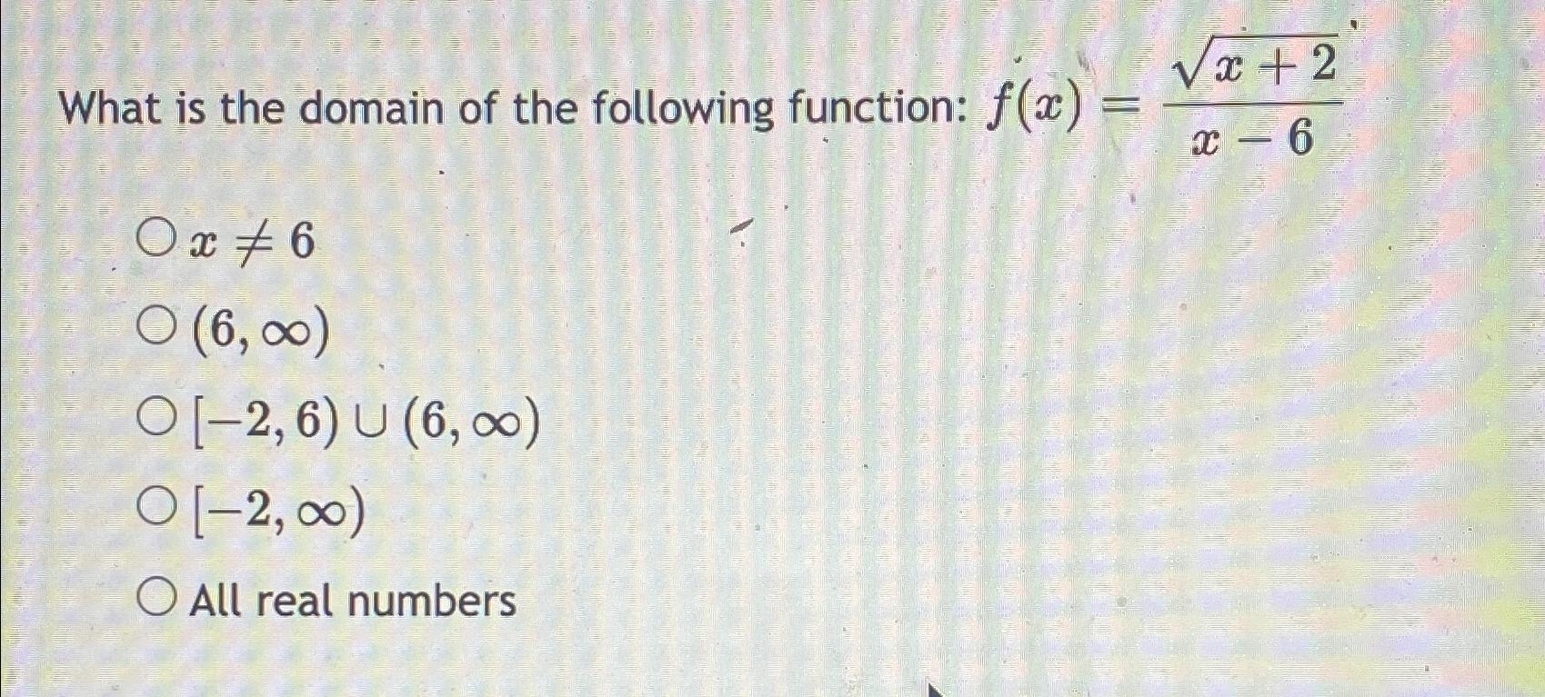 Solved What is the domain of the following function: | Chegg.com