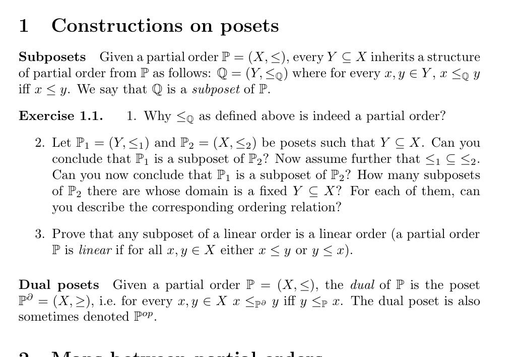 Solved 1 ﻿Constructions on posetsSubposets Given a partial | Chegg.com