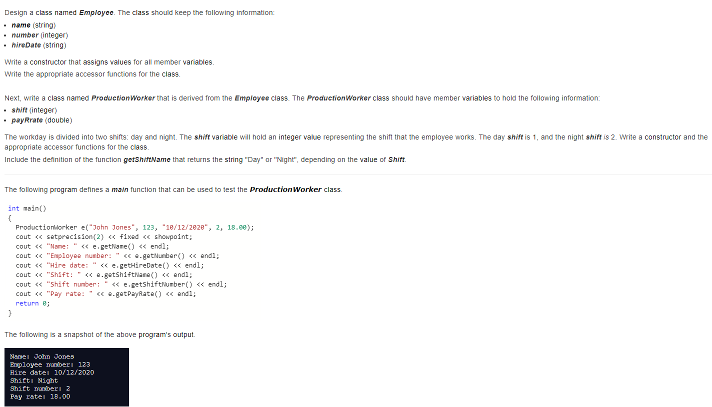 Solved WRITE IT IN C++ ﻿PLEASE.Design a class named | Chegg.com
