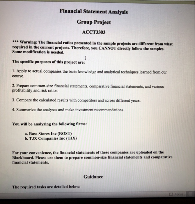 Financial Statement Analysis Group Project ACCT3303 | Chegg.com