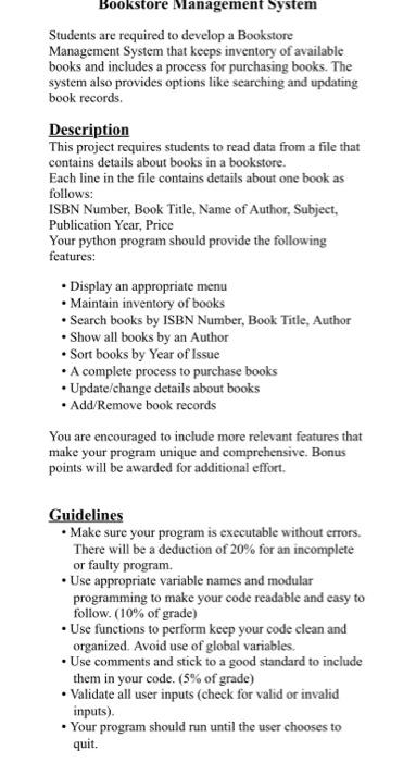 Solved Bookstore Management System Students are required to | Chegg.com