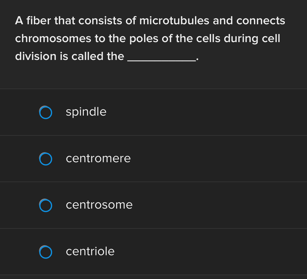 Solved A fiber that consists of microtubules and connects | Chegg.com
