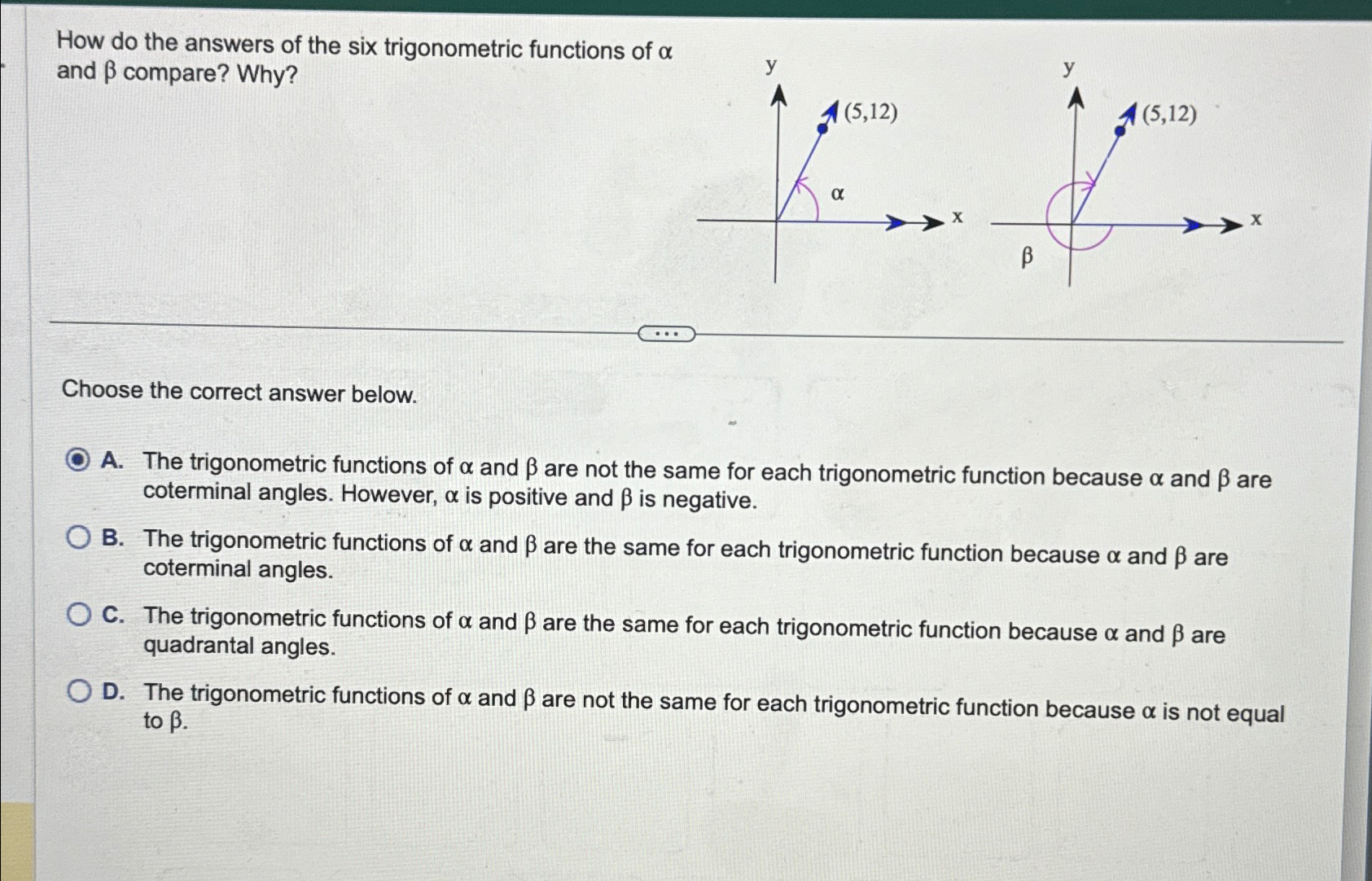 Solved How do the answers of the six trigonometric functions | Chegg.com