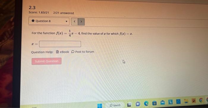Solved For the function f(x)=41x−4, find the value of x for | Chegg.com