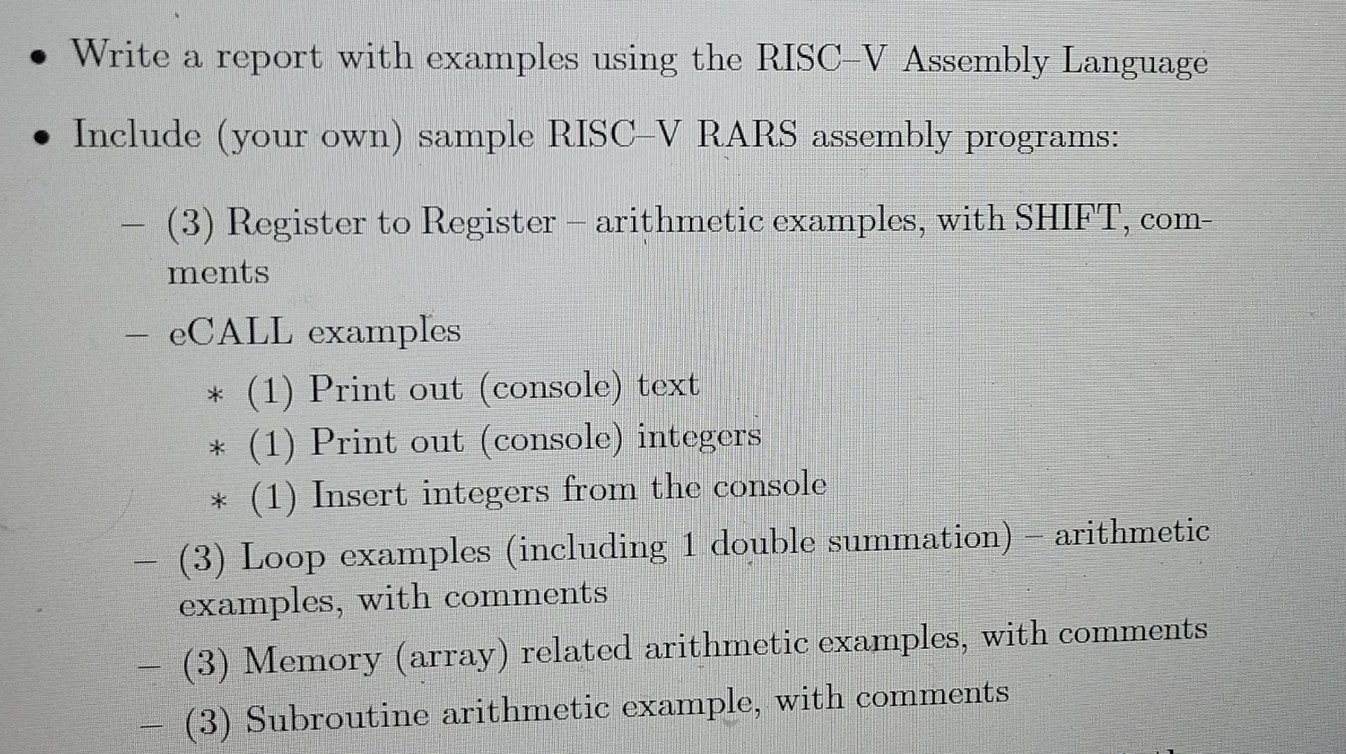 Solved • Write a report with examples using the RISC-V | Chegg.com