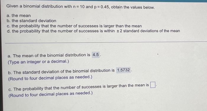 Solved Given a binomial distribution with n= 10 and p = | Chegg.com