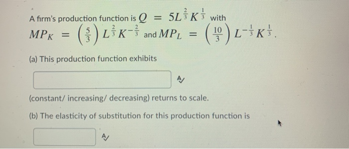 Solved Consider A Ces Production Function Given By Q K0 5