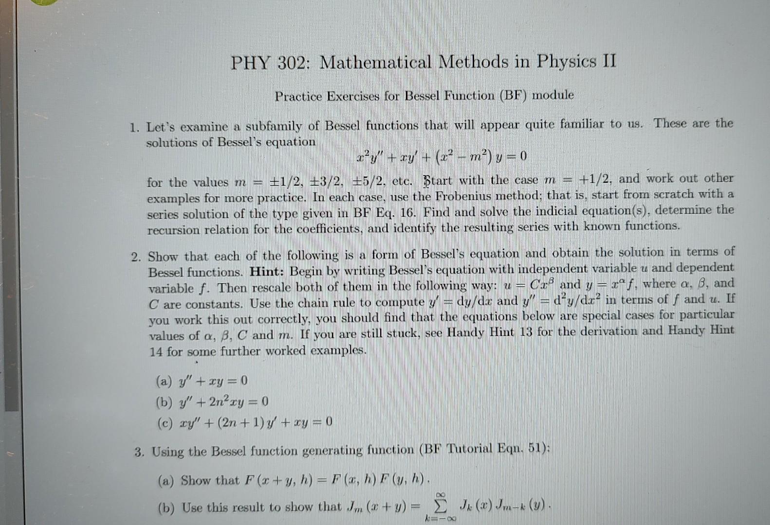 Solved PHY 302: Mathematical Methods in Physics II Practice | Chegg.com