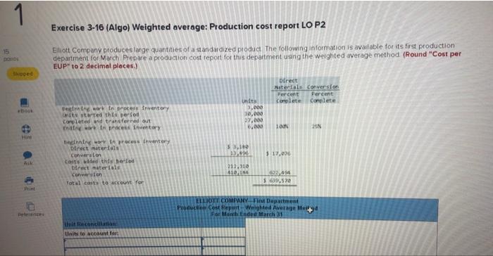 Solved Exercise 3-10 (Algo) Weighted averege: Production | Chegg.com
