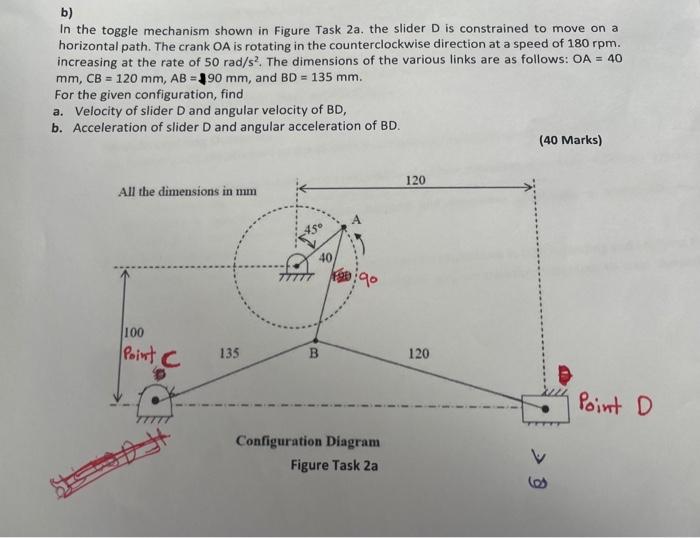 Solved b) In the toggle mechanism shown in Figure Task 2a. | Chegg.com