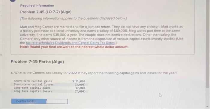 Solved Required information Problem 7.45 (LO 7-2) (Algo) | Chegg.com