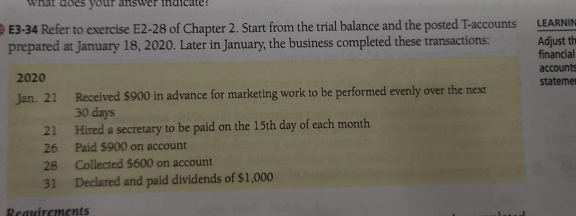 E3-34 Refer to exercise E2-28 of Chapter 2. Start | Chegg.com