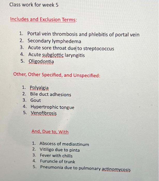 Solved Class work for week 5 Includes and Exclusion Terms: | Chegg.com