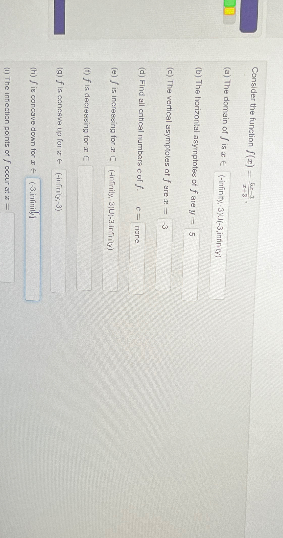 Solved Consider the function f(x)=5x-3x+3.(a) ﻿The domain of | Chegg.com