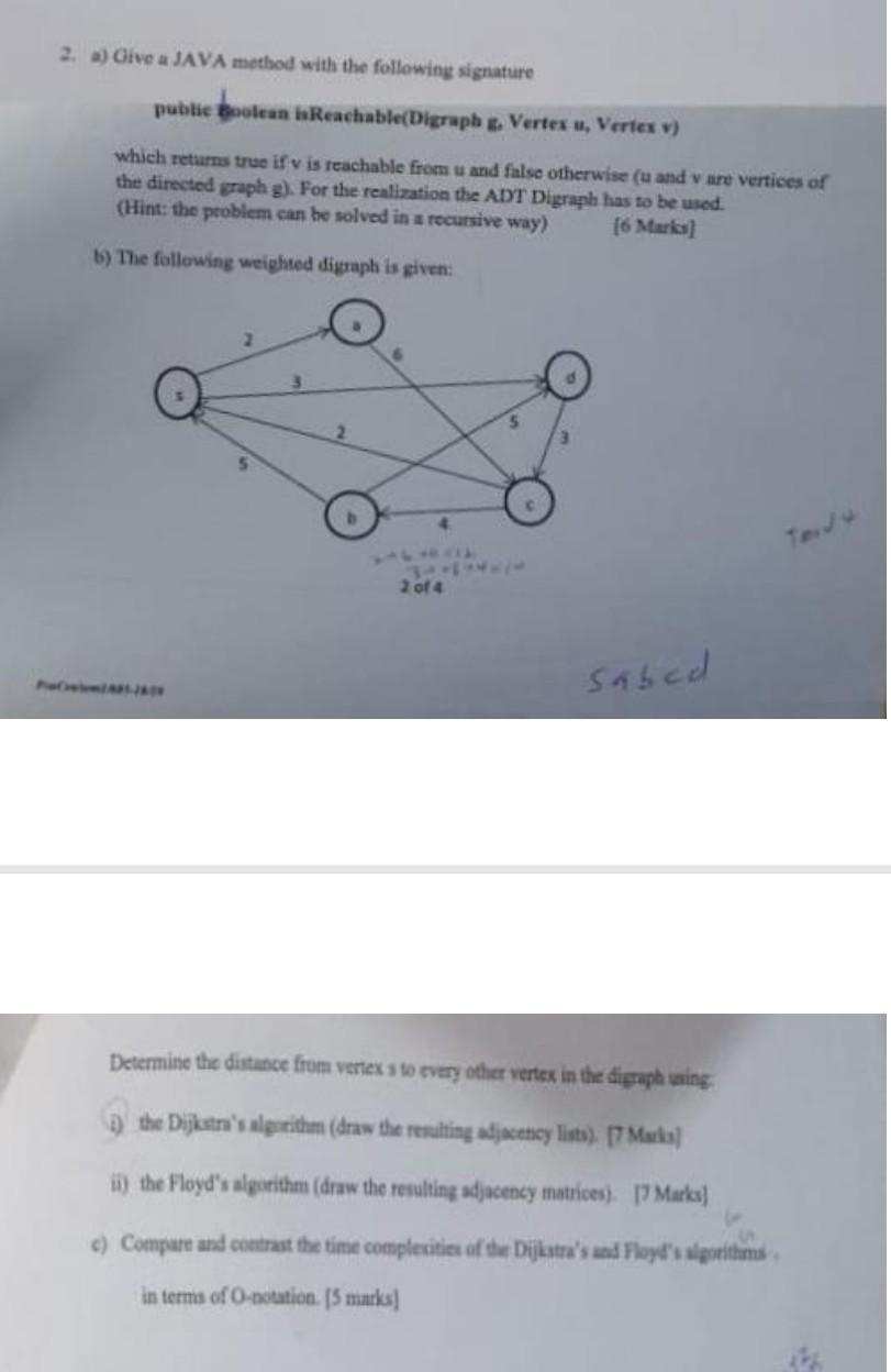 2. a) Cive a JAVA method with the following signature | Chegg.com