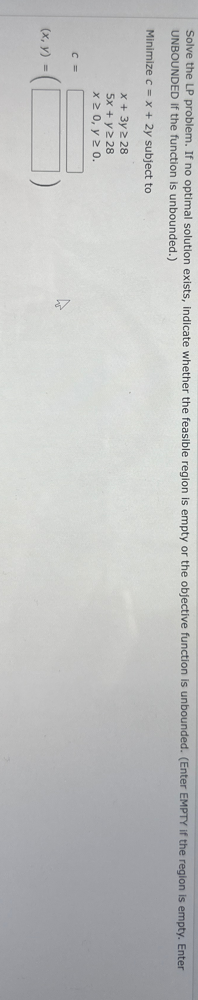 Solved Solve the LP problem. If no optimal solution exists, | Chegg.com