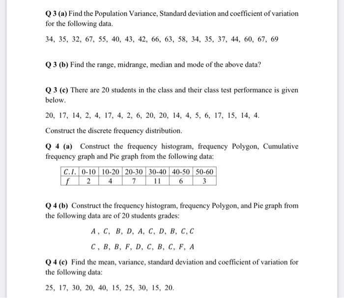 Solved Q 3 (a) Find the Population Variance, Standard | Chegg.com