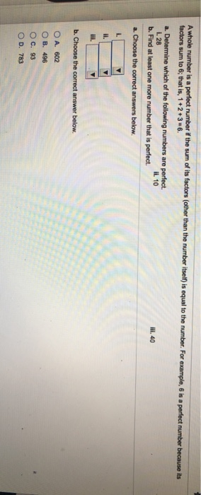 Solved A whole number is a perfect number if the sum of its | Chegg.com