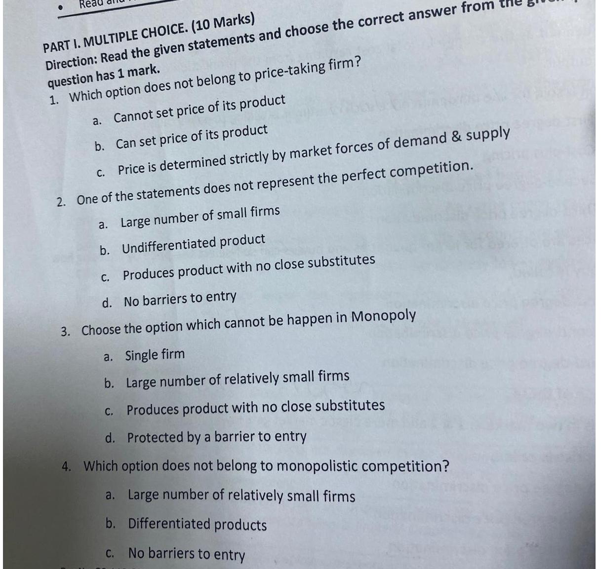 Solved PART I. MULTIPLE CHOICE. (10 ﻿Marks)Direction: Read | Chegg.com