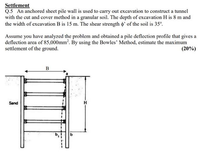 Solved Q.5 An anchored sheet pile wall is used to carry out | Chegg.com