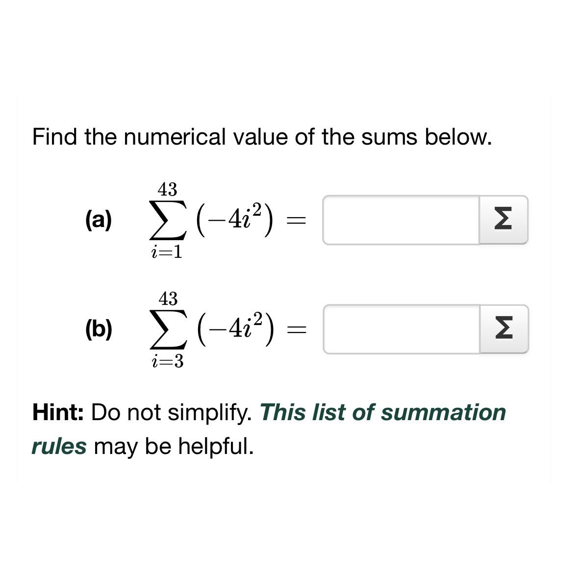 Solved Find the numerical value of the sums | Chegg.com