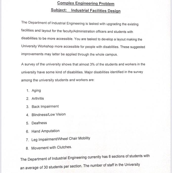 Complex Engineering Problem Subject: Industrial | Chegg.com
