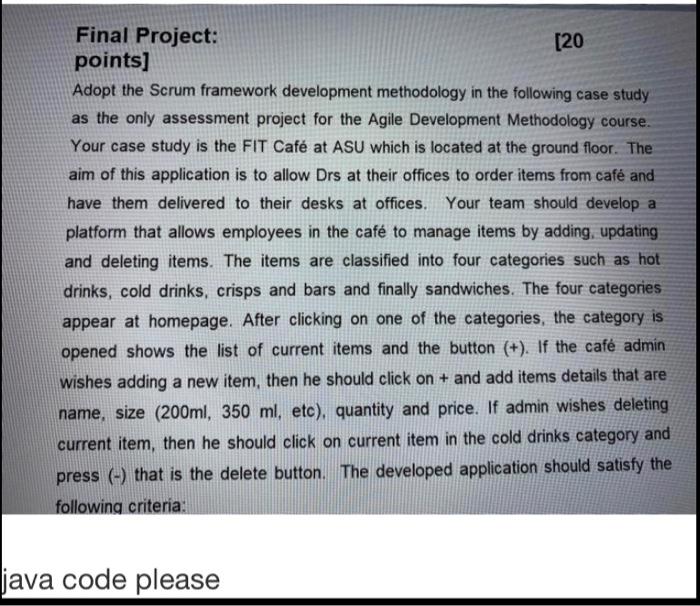 Final Project: [20 points] Adopt the Scrum | Chegg.com