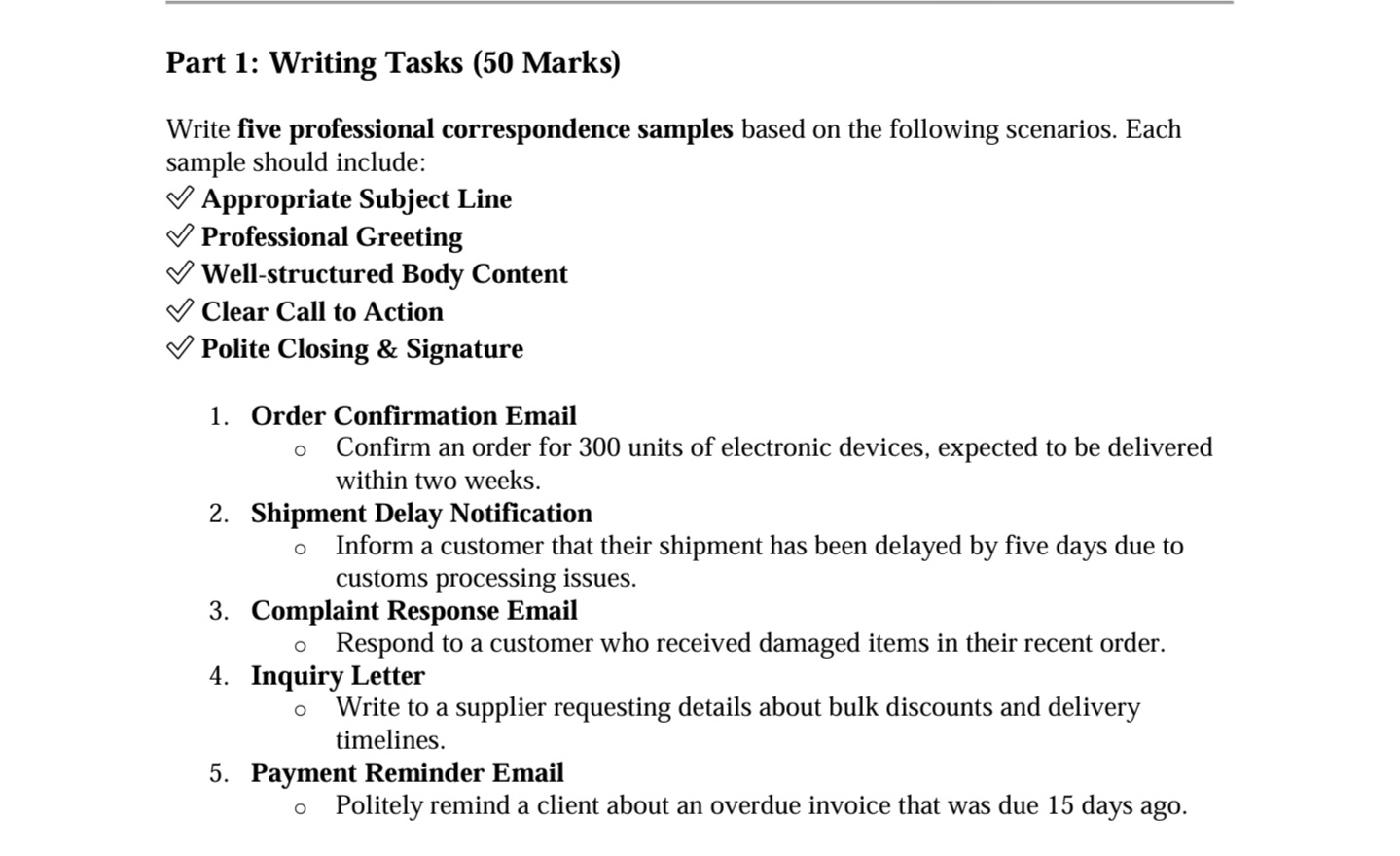 Solved Part 1: Writing Tasks (50 ﻿Marks)Write five | Chegg.com