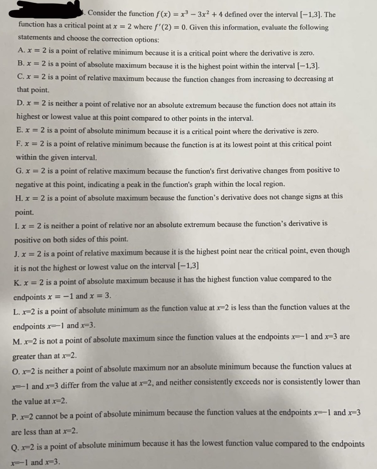 Solved Consider the function f(x)=x3-3x2+4 ﻿defined over the | Chegg.com