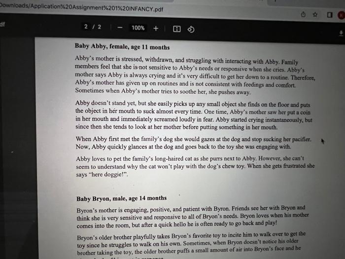 Solved Application Assignment 1 - Infancy 2-3 pages double | Chegg.com