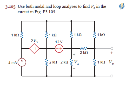 Solved 3.105 ﻿Use both nodal and loop analyses to find Vo | Chegg.com