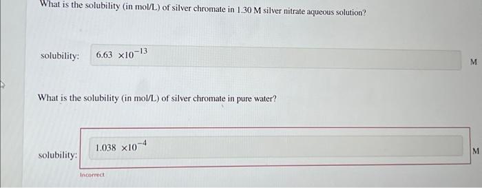 Solved Silver chromate is sparingly soluble in aqueous | Chegg.com
