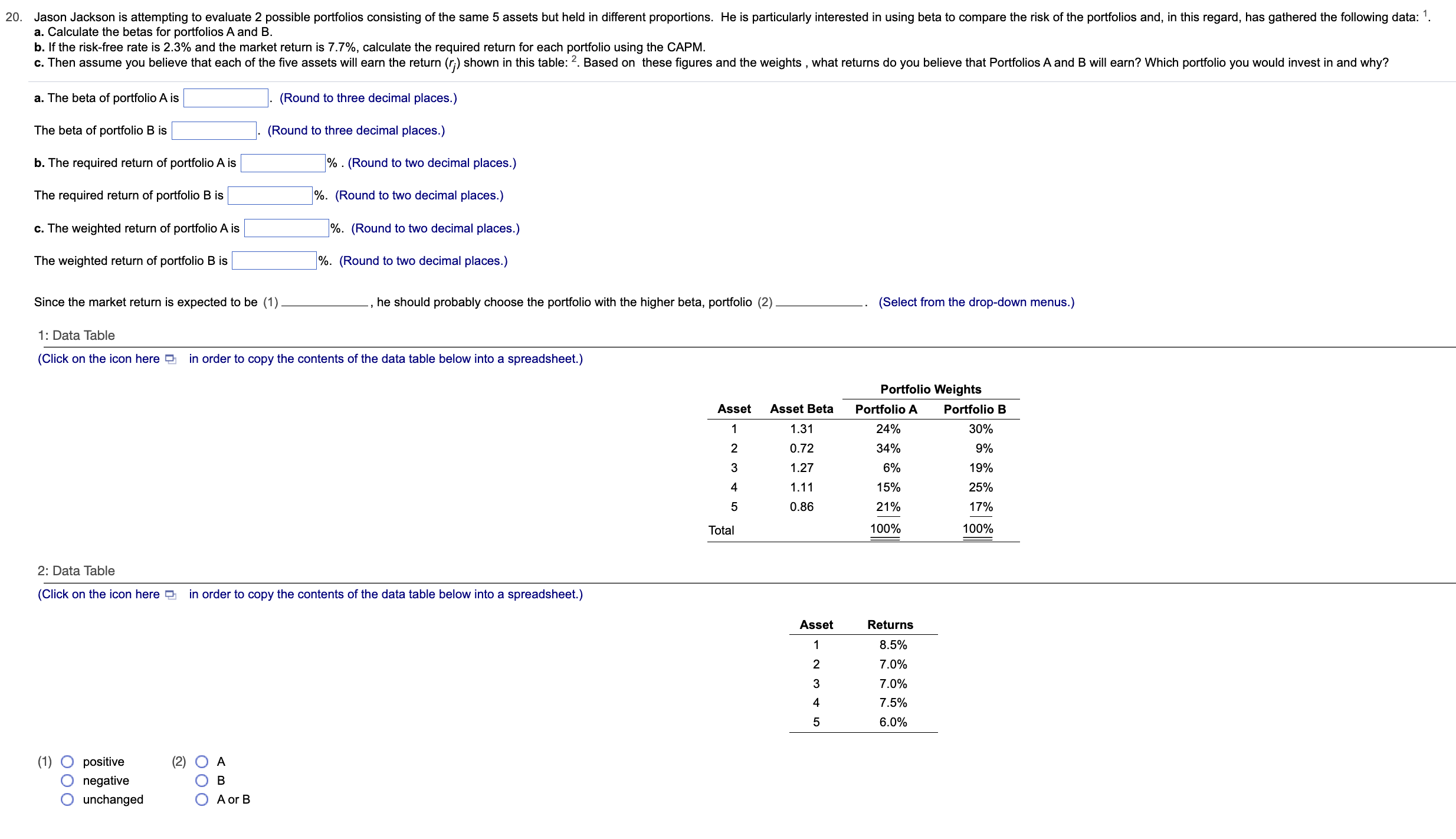 Solved a. ﻿Calculate the betas for portfolios A and B.b. ﻿If | Chegg.com