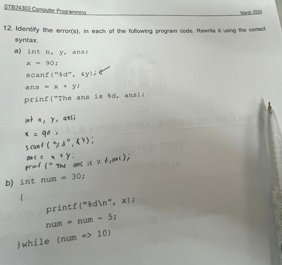 Solved STB24303 ﻿Computer ProgrammingMarch 202412. ﻿Identify | Chegg.com