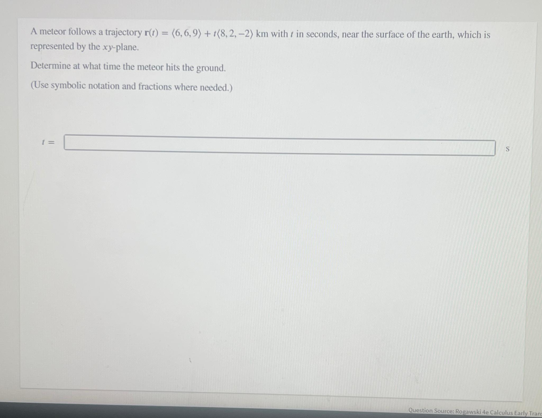Solved A meteor follows a trajectory | Chegg.com