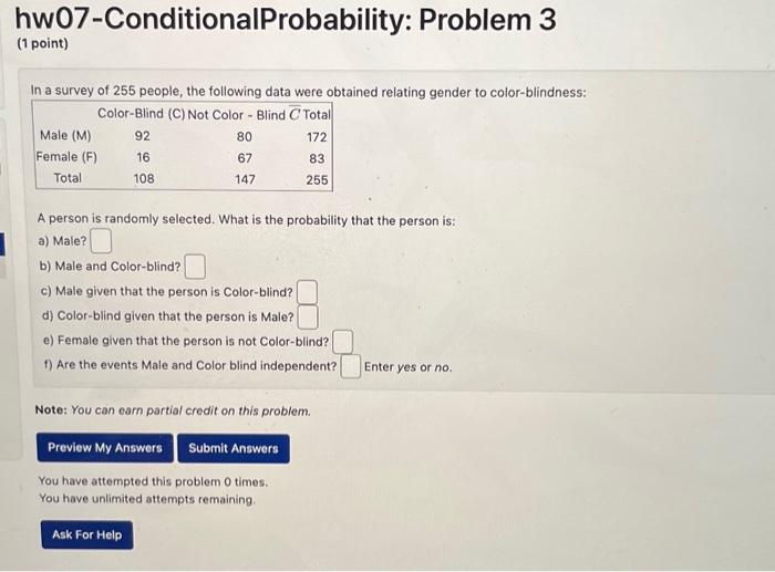 Solved hw07-ConditionaIProbability: Problem 2 (1 point) If | Chegg.com