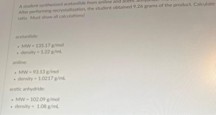 A student synthesized acetanilide from aniline and | Chegg.com