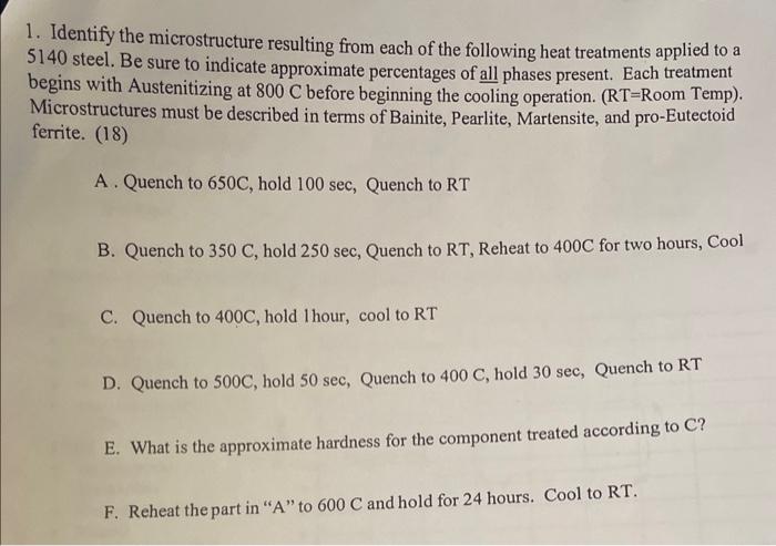 Solved 1. Identify the microstructure resulting from each of | Chegg.com