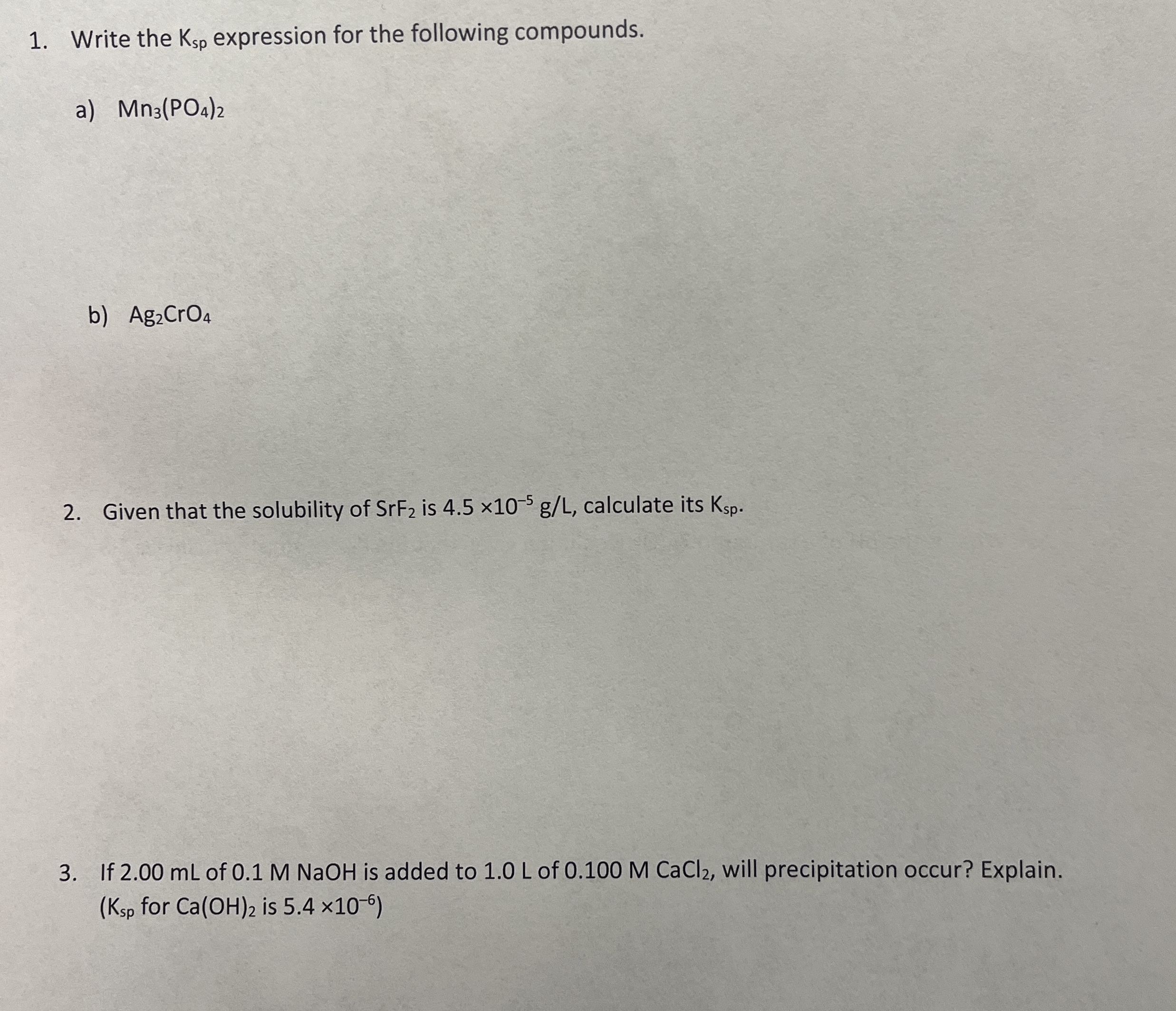 Solved Write the Ksp ﻿expression for the following | Chegg.com