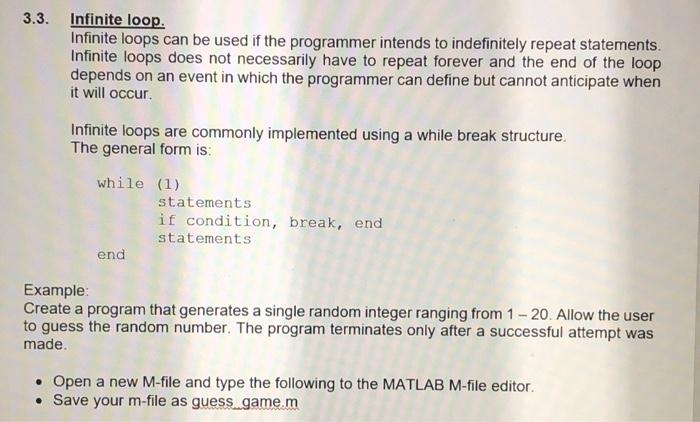 Solved 3.3. Infinite loop. Infinite loops can be used if the | Chegg.com