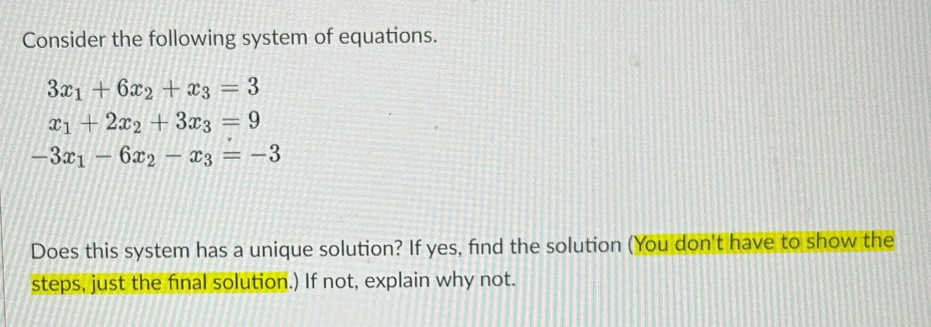 Solved Consider the following system of equations. | Chegg.com