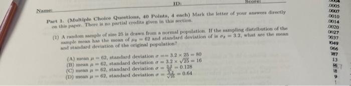 Solved Part 1. (Multiple Choice Questions, 40 Points, 4 | Chegg.com