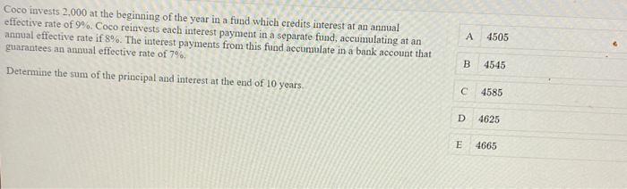 Solved Coco invests 2,000 at the beginning of the year in a | Chegg.com