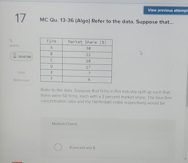 Solved View previous attempt 17 MC Qu. 13-36 (Algo) Refer to | Chegg.com