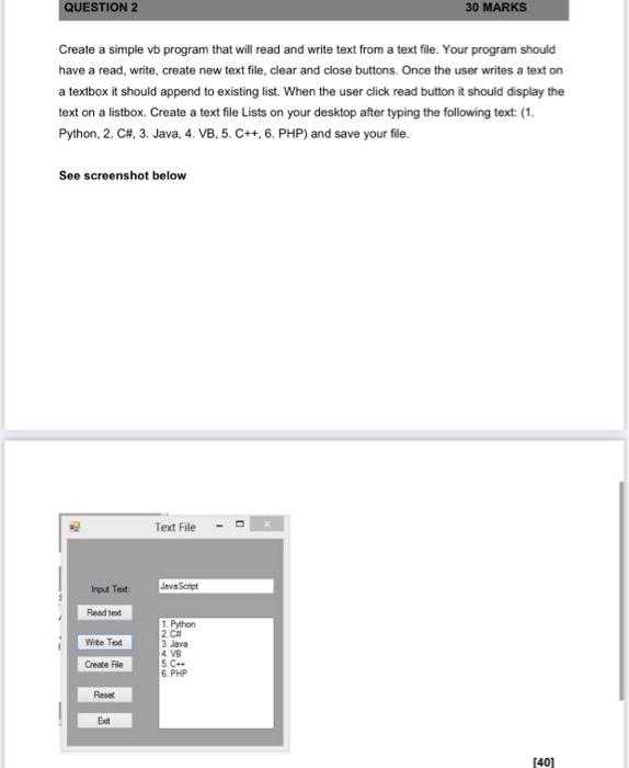Solved Create a simple vb program that will read and write | Chegg.com Solved Create a simple vb program that will read and write | Chegg.com