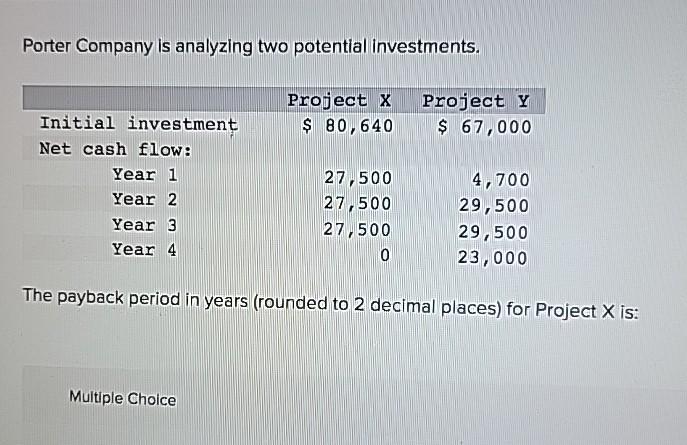 Solved Porter Company is analyzing two potential | Chegg.com